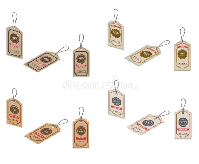 Collection of 4 Vintage Style Price Tags in 3 Projections. Stock Vector ...
