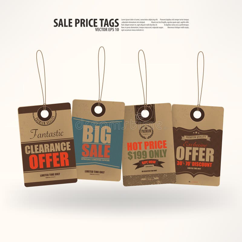 Collection of 4 Vintage Style Price Tags. Stock Illustration ...