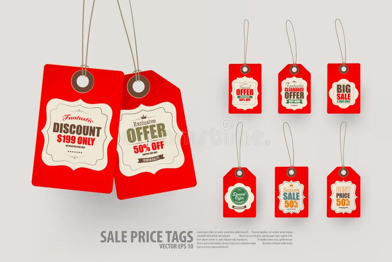 Collection of 8 Vintage Style Price Tags. Stock Illustration ...