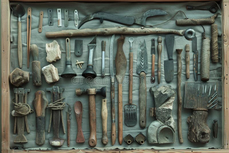 Collection of Vintage Tools and Wooden Objects Stock Illustration ...