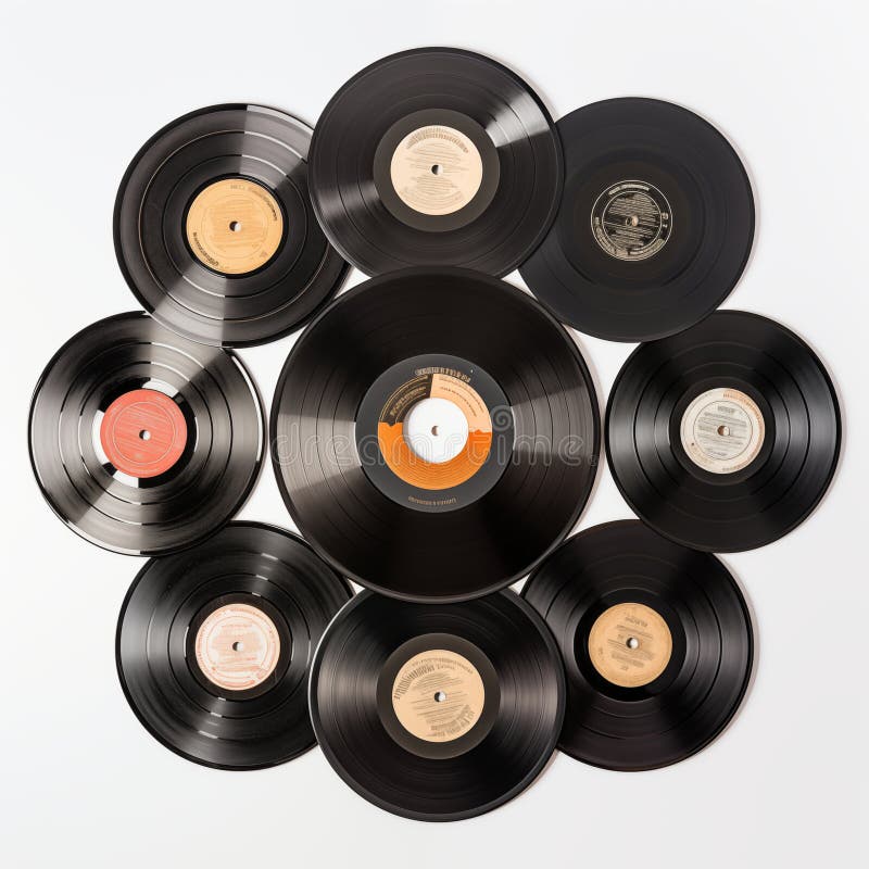Collection of Vintage Vinyl Records Arranged in a Circular Pattern on ...