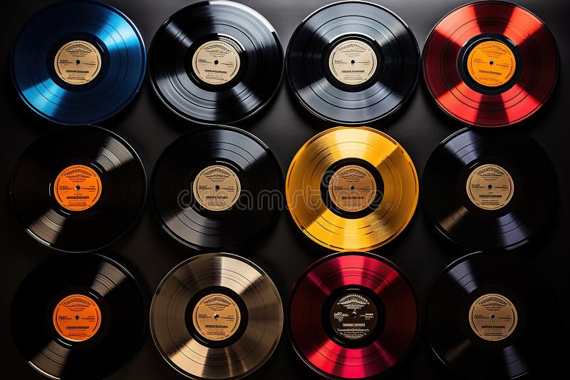 Collection of Vinyl Records on a Black Background. Generated by ...