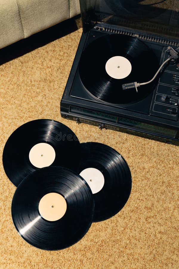 Collection of Vinyl Records with a Record Player. Stock Photo - Image ...