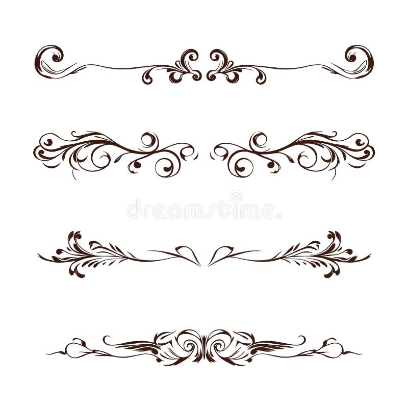 Collection of Visual Line Art Swirls, Decorative Elements for Graphic Design. Includes Vintage ...