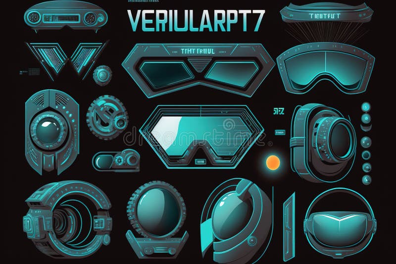 Collection of VR Elements. Set of Interface Objects in Cyberpunk Style ...