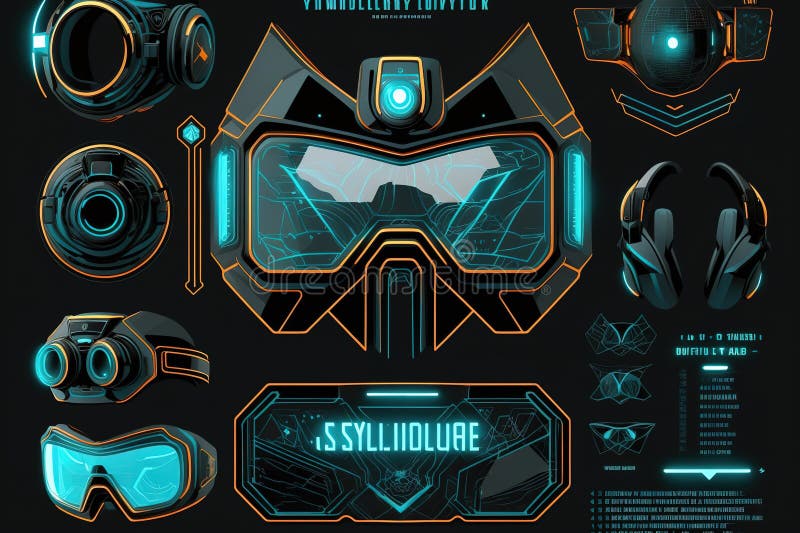 Collection of VR Elements. Set of Interface Objects in Cyberpunk Style ...