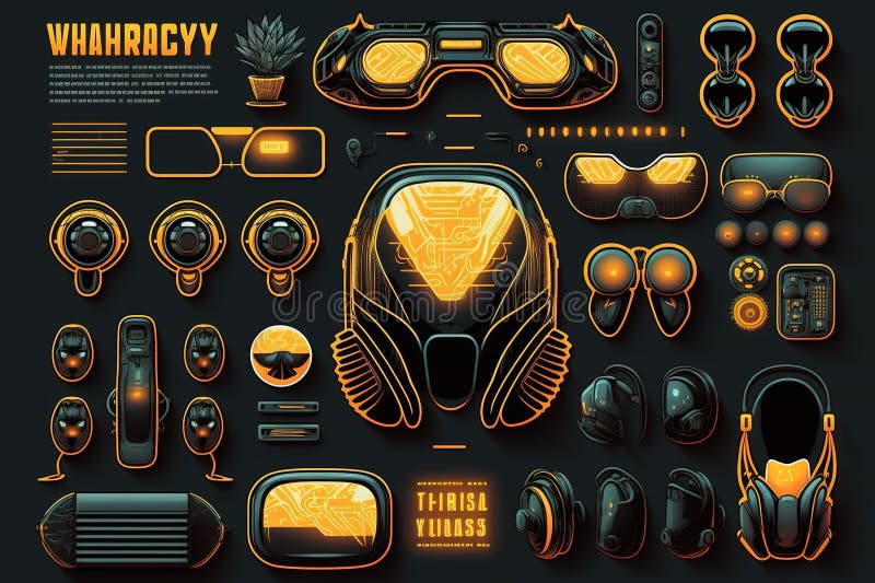 Collection of VR Elements. Set of Interface Objects in Cyberpunk Style ...
