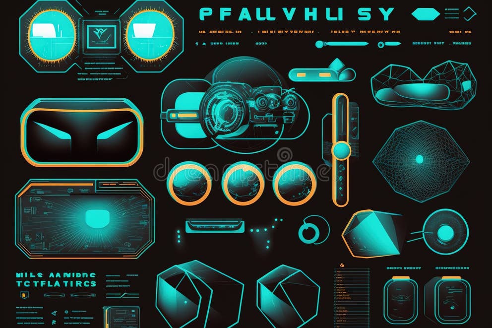 Collection of VR Elements. Set of Interface Objects in Cyberpunk Style. Futuristic Design for ...