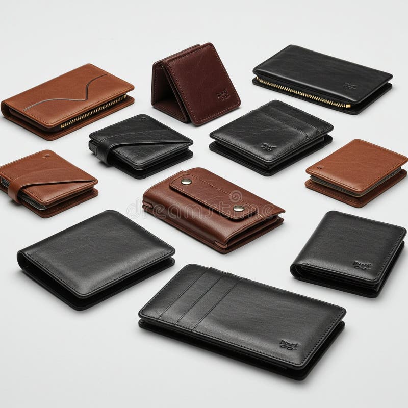 A Collection of Wallets Displayed on a Surface, Featuring Various ...