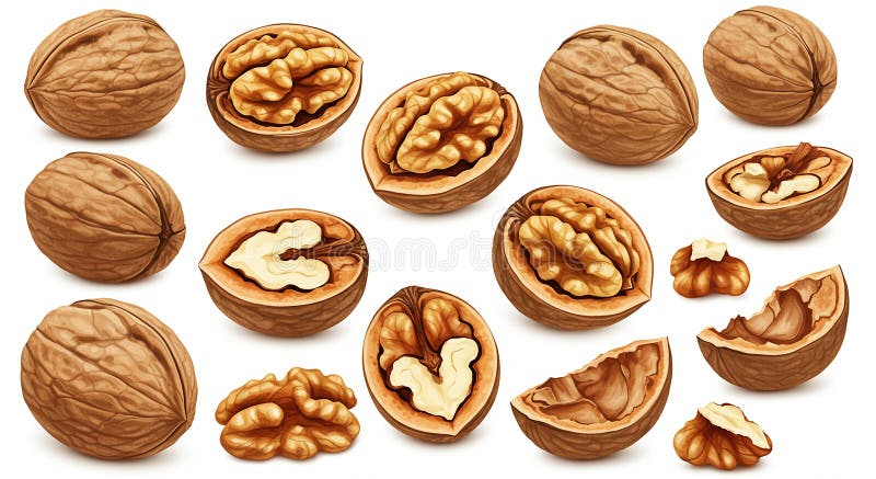A Collection of Walnuts, Both Whole and Cracked Open, Reveals the ...