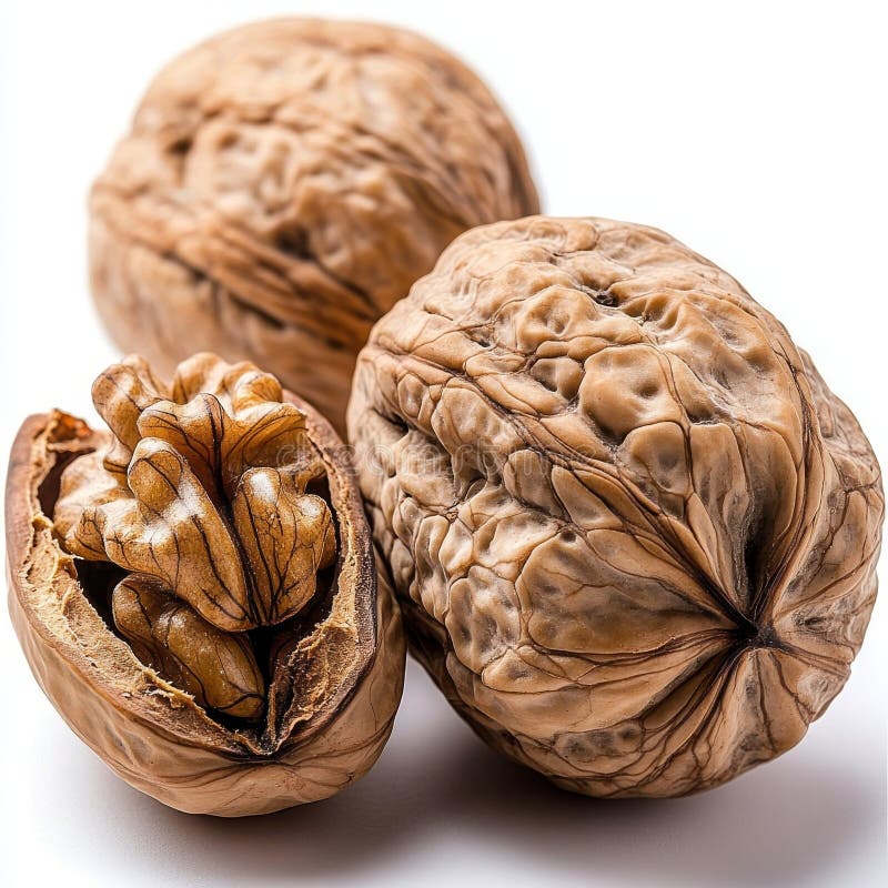 The Collection of Walnuts Includes Whole and Cracked Nuts, Displaying ...