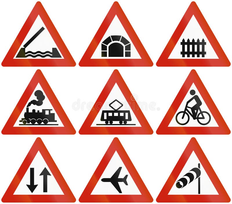 Collection of Road Condition Warning Signs Used in the USA Stock ...