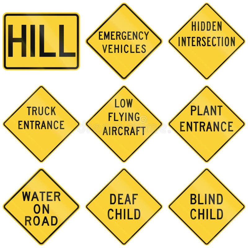Collection of Warning Signs Used in the USA Stock Illustration ...