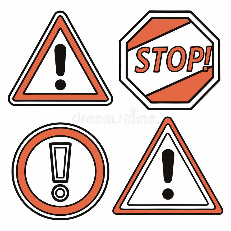 Collection of Warning and Stop Signs with Exclamation Marks Stock ...