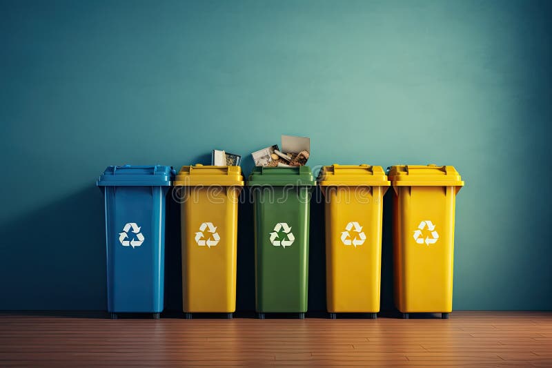 Collection of Waste Bins Full of Different Types of Garbage, Recycling ...