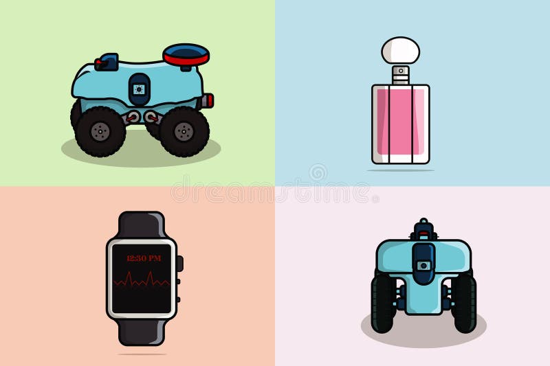 Collection of Watche, Toy Cars, and Perfume Vector Design. Stock Vector ...