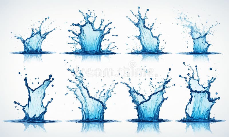 Collection of Water Splashes in Different Shapes and Sizes, Isolated on ...