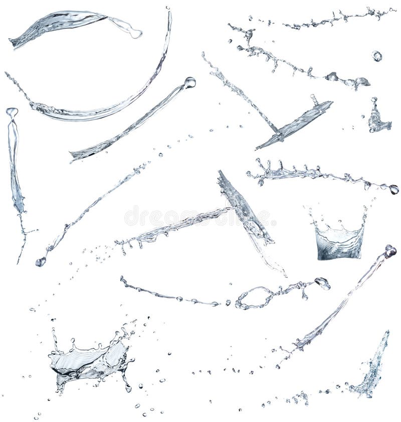 Collection of Water Splashes Isolated on a White Background Stock ...