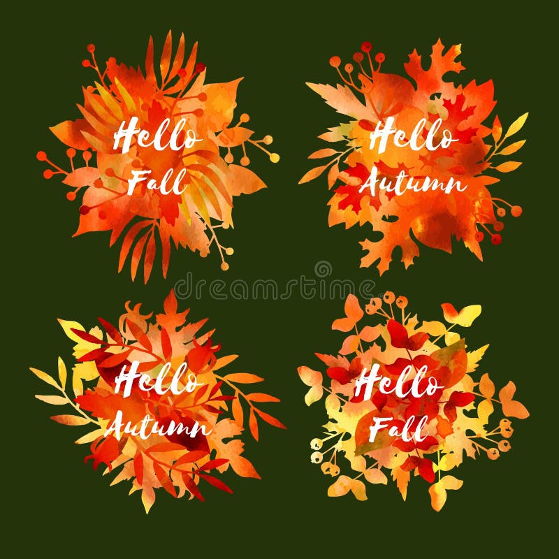 Collection Watercolor Autumn Labels Vector Design Stock Vector ...