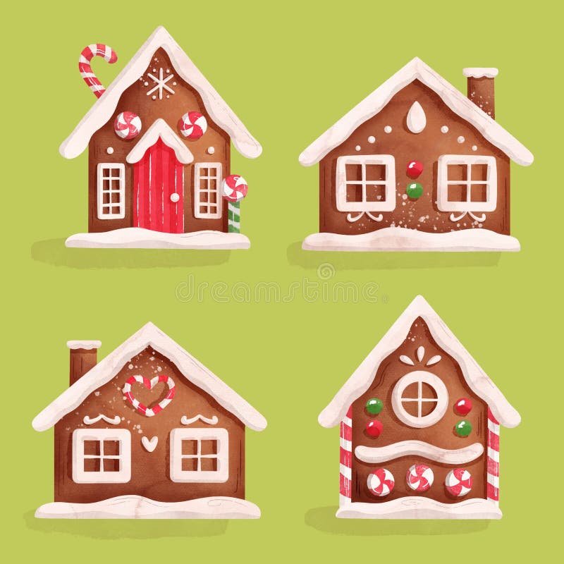 Collection Watercolor Gingerbread House Vector Design Illustration ...