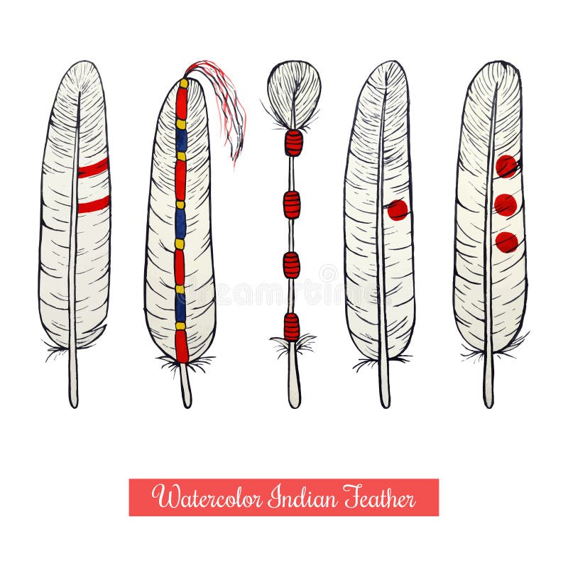 Collection of Watercolor Hand Draw Native American War Feathers Stock ...