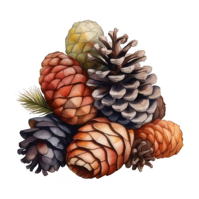 A Collection of Watercolor Pine Cones Stock Image - Illustration of ...