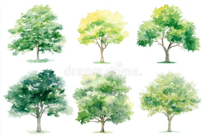 Collection of Watercolor Trees, Hand-drawn Tree Set, Watercolor Bush ...