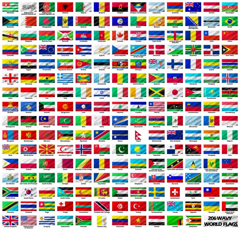 Collection of Waving Fabric Style World Flags Stock Illustration ...
