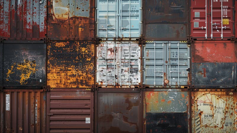 Collection of Weathered Intermodal Containers Displaying Signs of ...