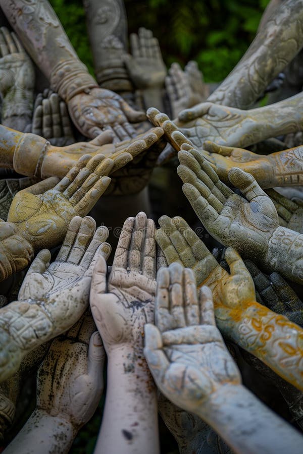 A Collection of Weathered, Stone-like Hands Reaching Upwards, Creating ...