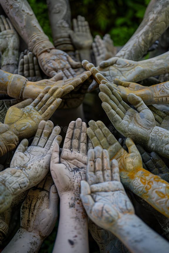 A Collection of Weathered, Stone-like Hands Reaching Upwards, Creating ...