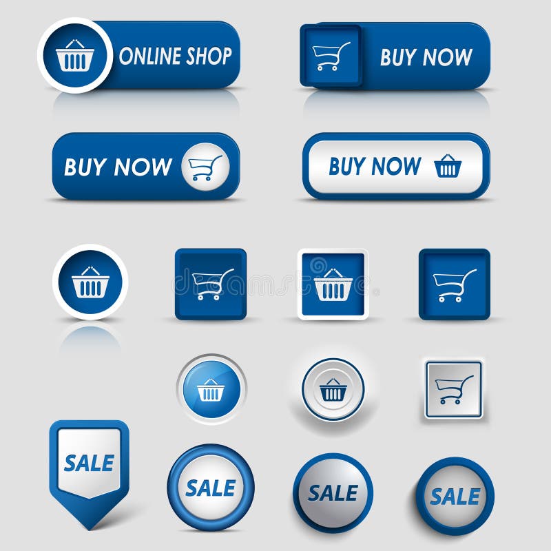 Collection Web Blue Buttons and Pointers for Shopping Stock Vector ...