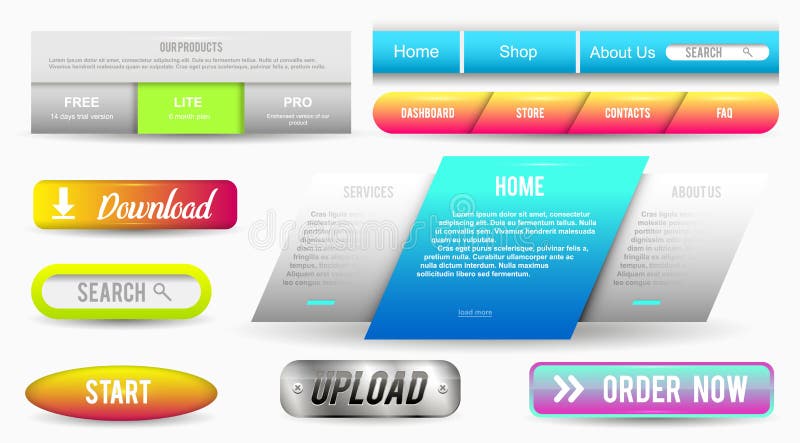 Collection of Web Buttons, Elements Set. Vector Templates, Banners and ...
