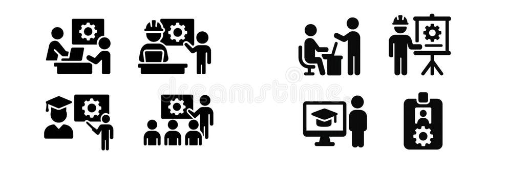 Collection of Web Icons Illustrating Collaborative Work, Presentations ...
