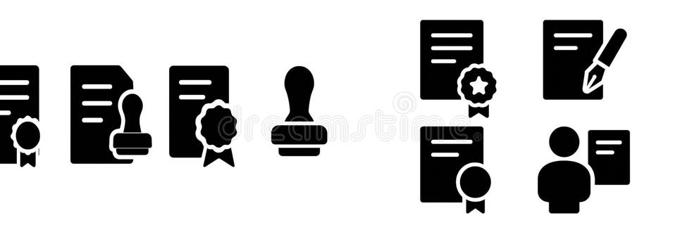 Collection of Web Icons Representing Certification, Documentation, and ...