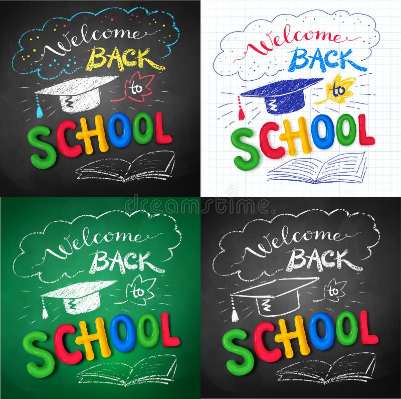Welcome Back To School Chalk Letters Black Chalkboard Stock ...
