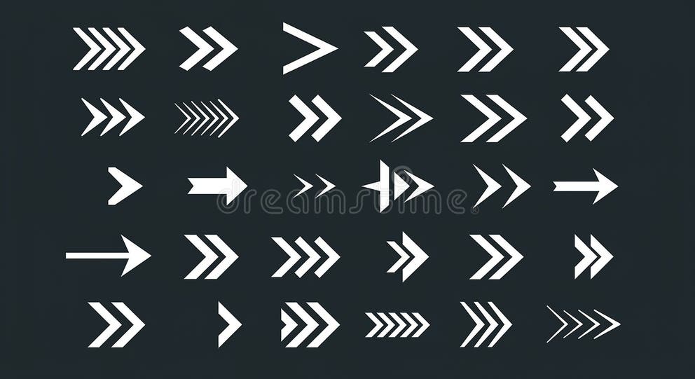 A Collection of White Arrow Designs on a Dark Background. the Arrows ...