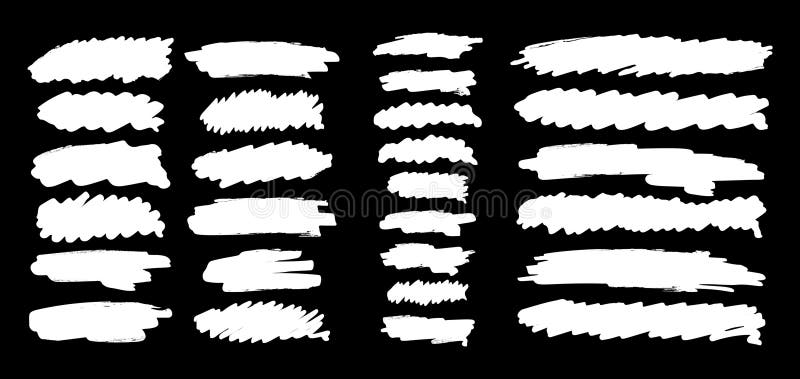 Collection of White Brush Strokes on Black Background. Variety of ...
