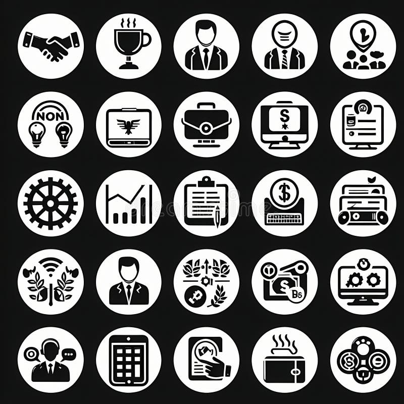 Collection of White Business Icons Stock Illustration - Illustration of ...