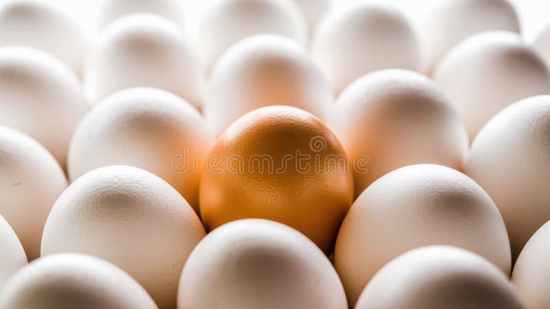 Collection of White Eggs with a Single Orange Egg Standing Out Stock ...