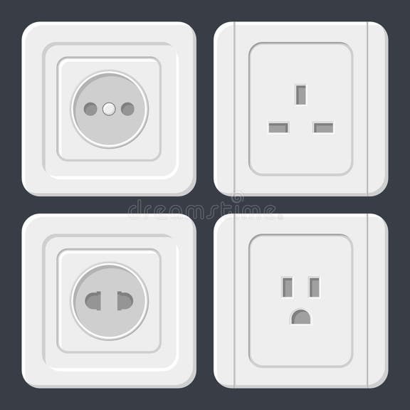 Collection of White Electrical Socket Icons Stock Vector - Illustration ...