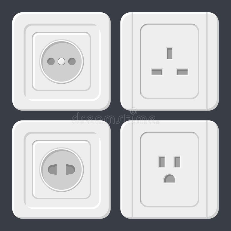 Collection of White Electrical Socket Icons Stock Vector - Illustration ...