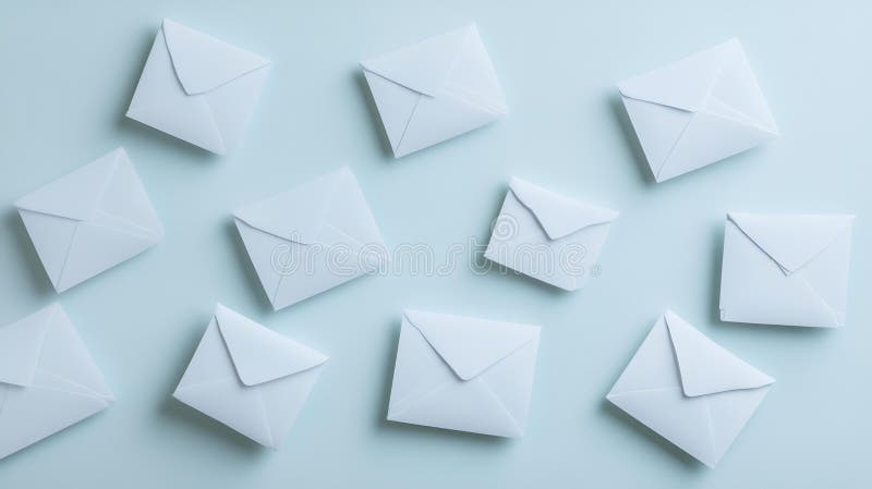 A Collection of White Envelopes Scattered on a Light Blue Surface ...