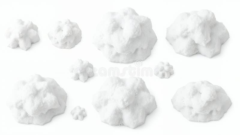 Collection of White Fluffy Snowballs in Various Sizes Arranged on a ...