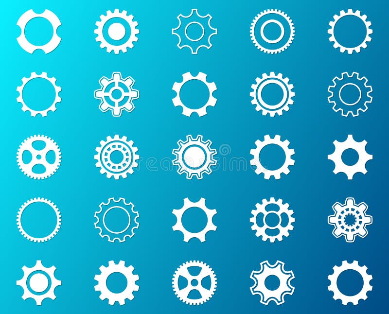 Collection of White Gear Wheel Icons Stock Vector - Illustration of ...