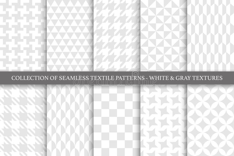 Collection of White and Gray Textile Seamless Textures. Geometric ...