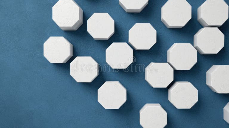 A Collection of White Hexagonal Objects Arranged in a Scattered Pattern ...