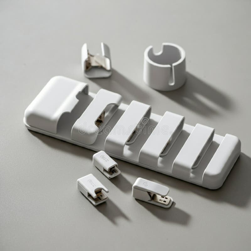 A Collection of White Plastic Cable Organizers on a Flat Surface. the ...