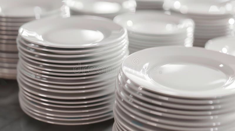 A Collection of White Plates Piled Up, Ready for Use or Storage Stock ...