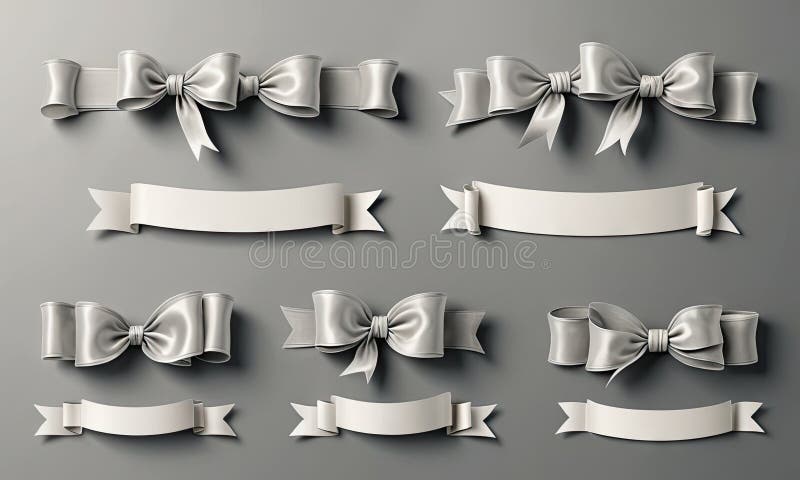 A Collection of White Ribbons and Bows in Various Sizes. Stock ...
